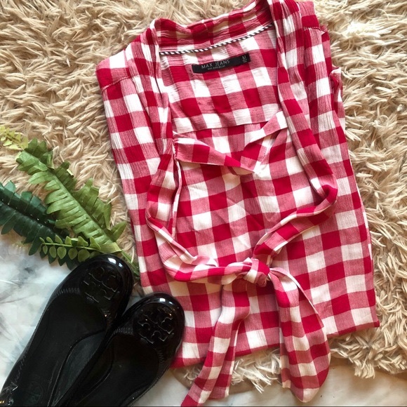 Max Jeans | Tops | Max Jeans Red White Gingham Tank Size M | Poshmark